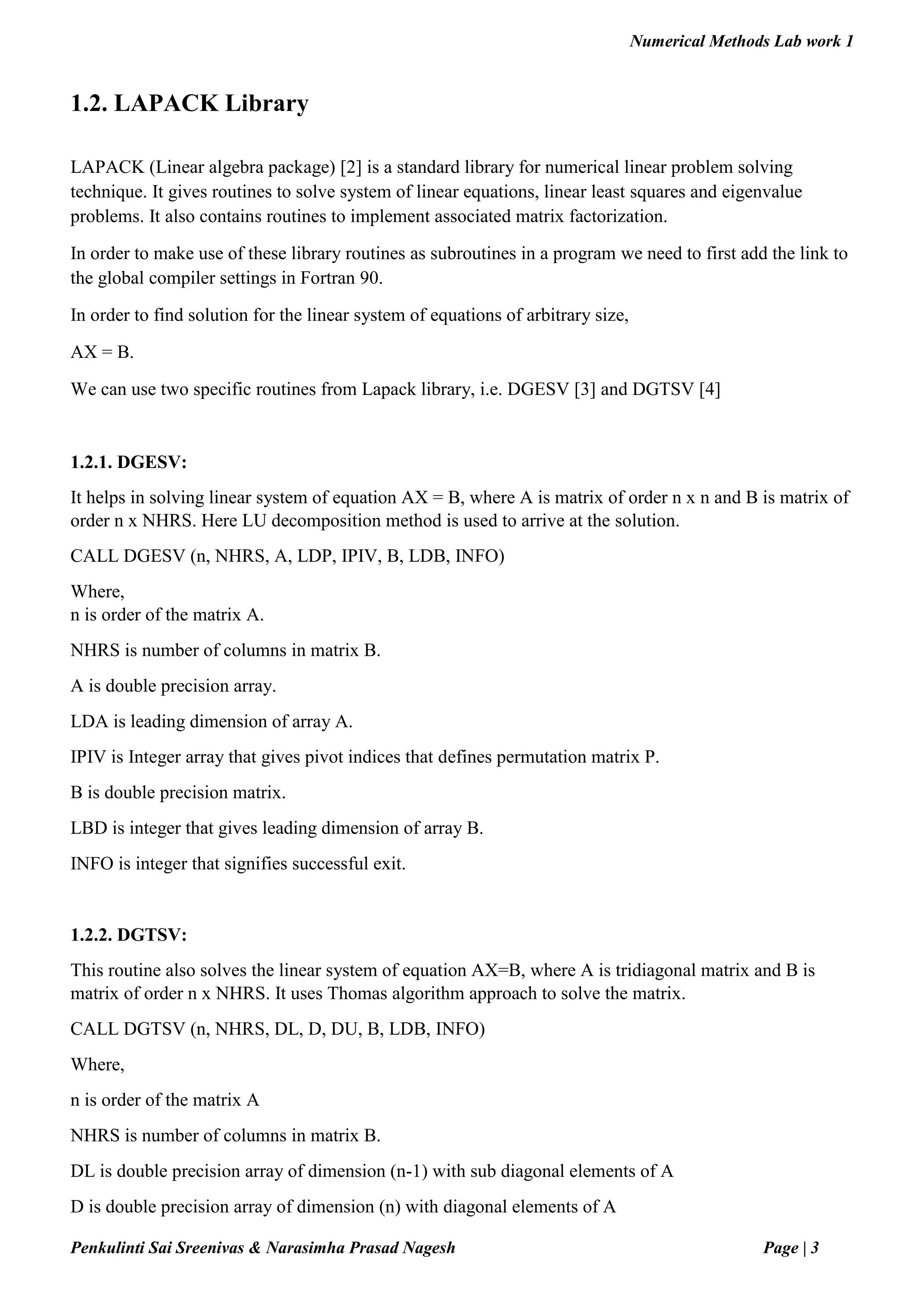 Fortran induction project. DGTSV DGESV | PDF