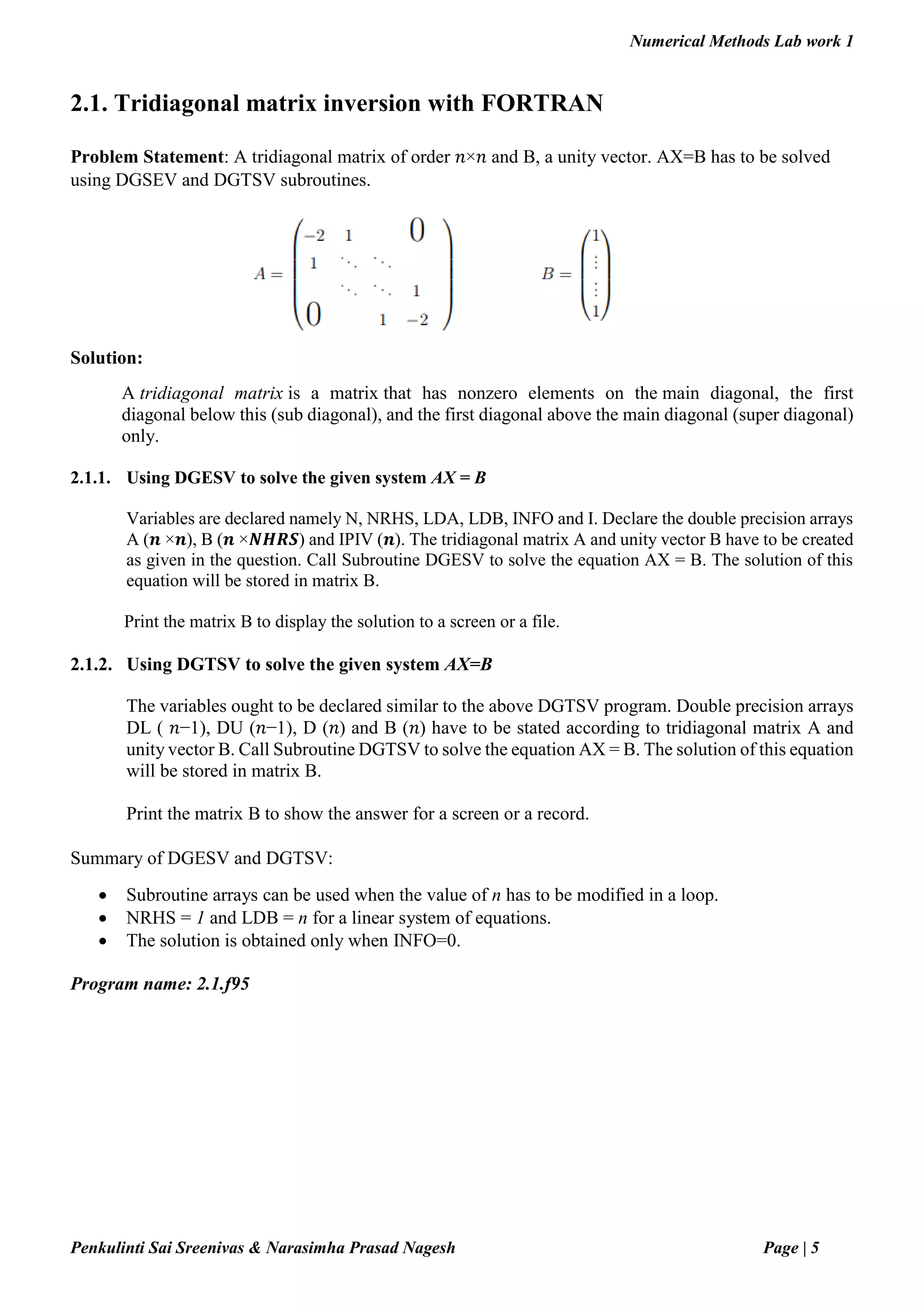 Fortran induction project. DGTSV DGESV | PDF