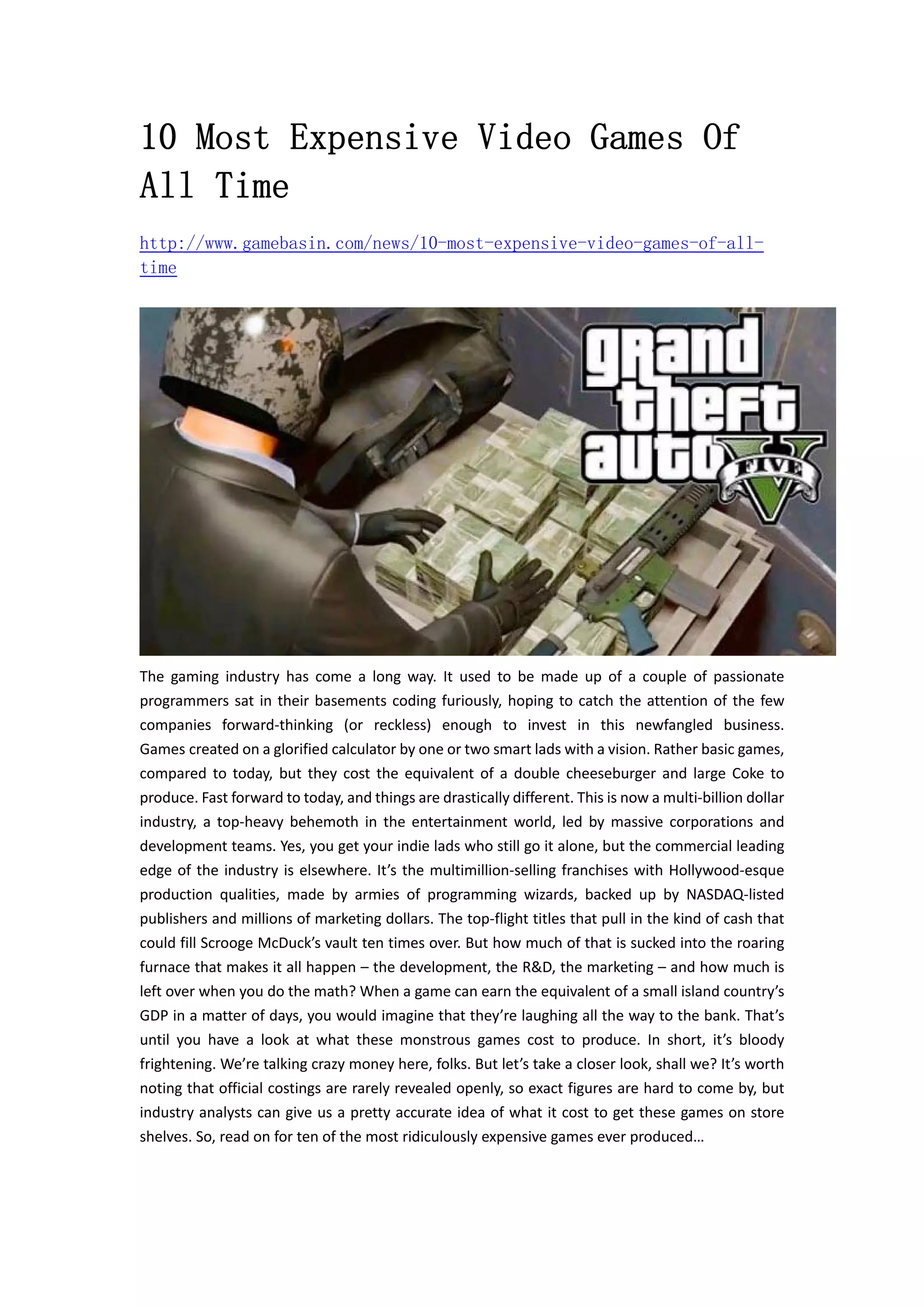 10 most expensive video games of all time www.gamebasin.com