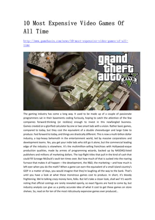 10 most expensive video games of all time www.gamebasin.com