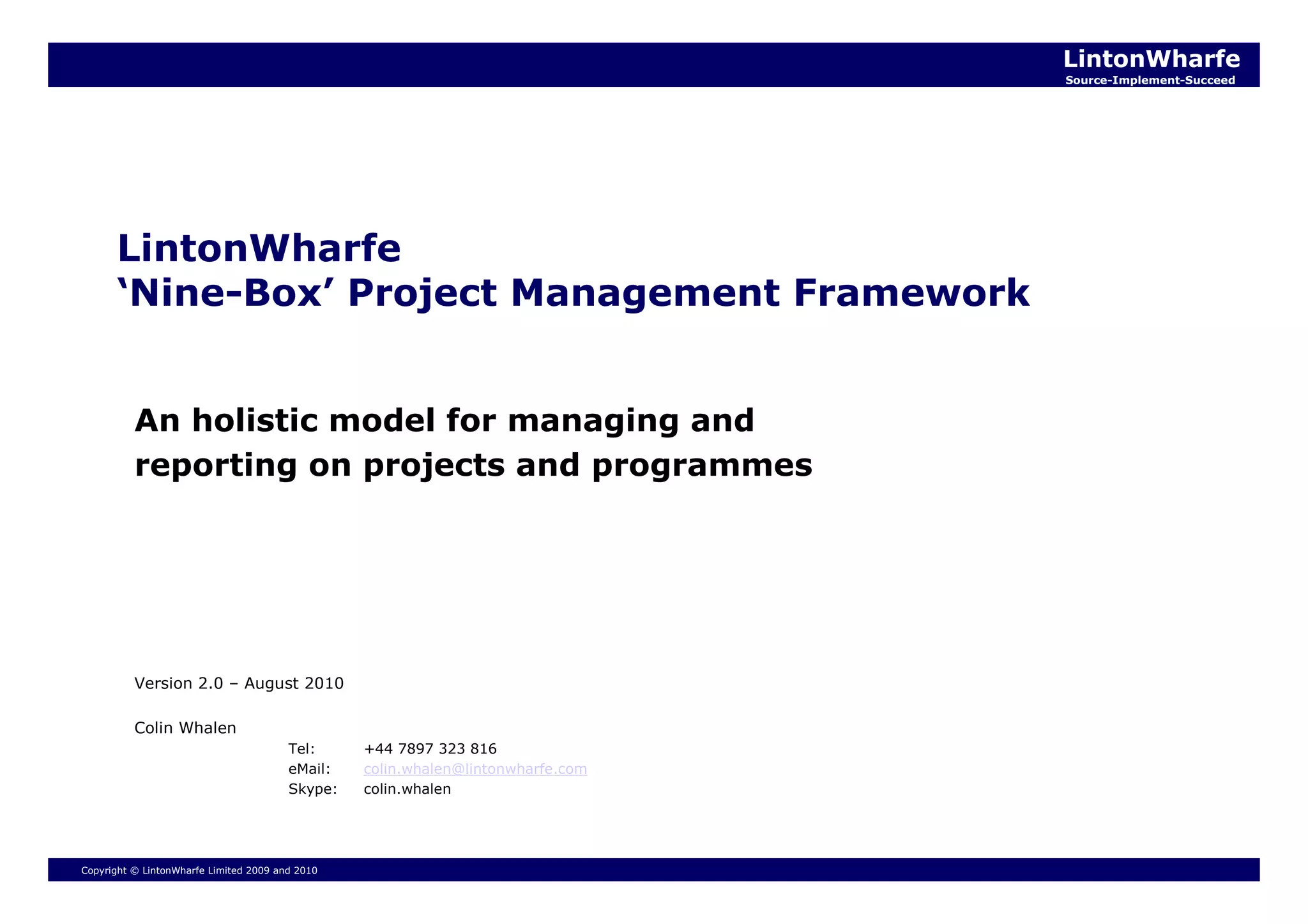The LintonWharfe 'Nine Box Project Management Framework' (v.2) | PPT