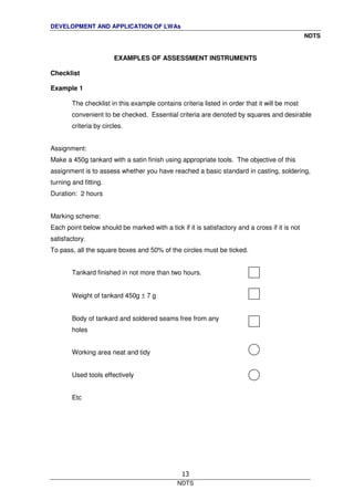 DEVELOPMENT AND APPLICATION OF LEARN AND WORK ASSIGNMENTS (LWAs) | PDF