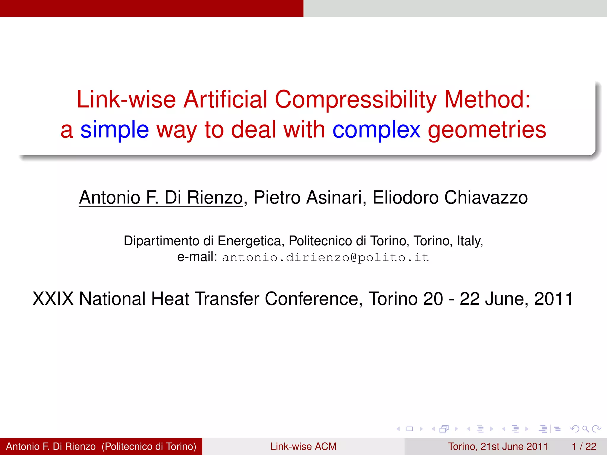 Link-wise Artificial Compressibility Method: a simple way to deal with complex geometries | PPT