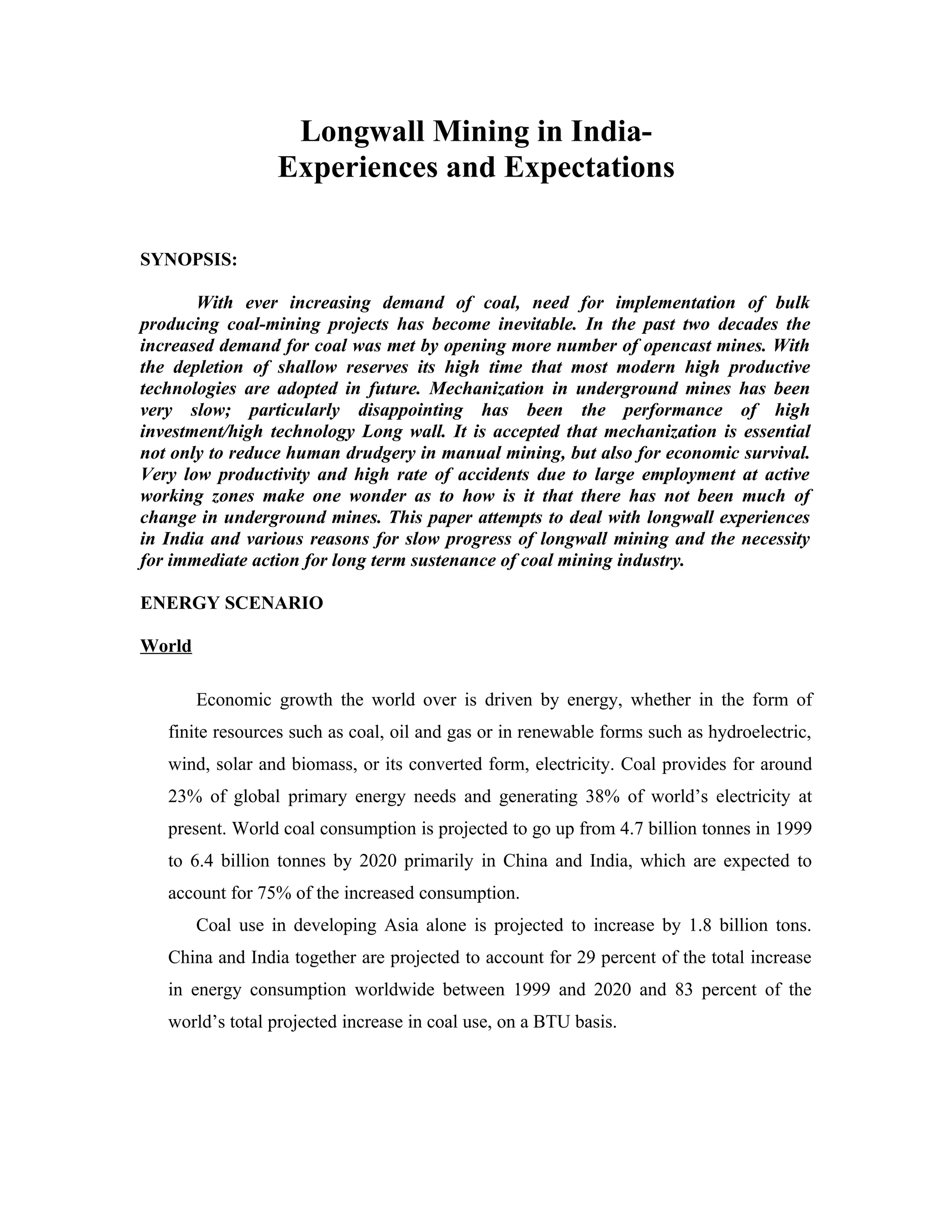 Longwall exp india-expectations | DOC