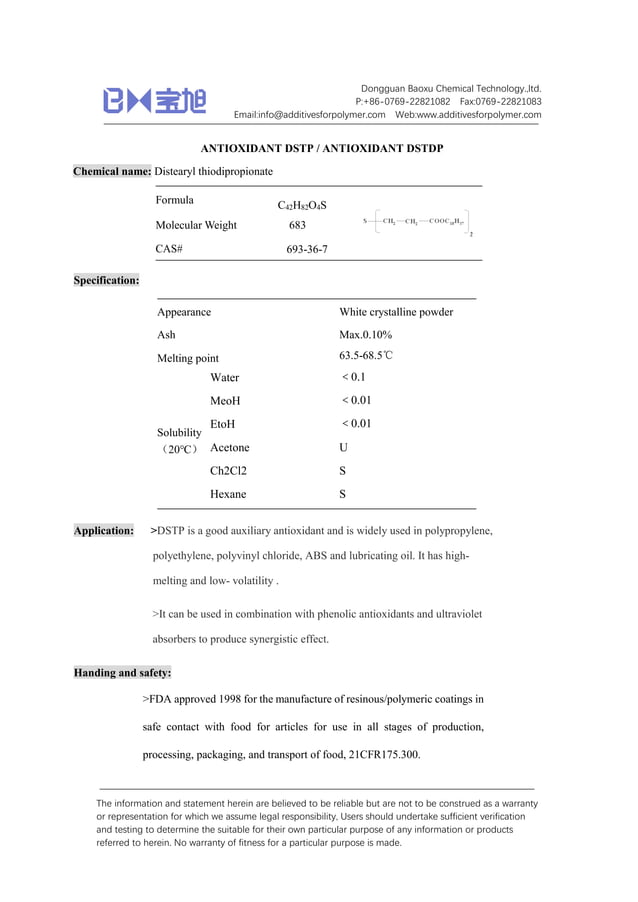 Antioxidant dstdp antioxidant dstp irganox ps 802 cas 693 36-7 tds ...