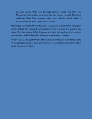 Crisis Communication - What can we learn from the Lusaka Water and ...