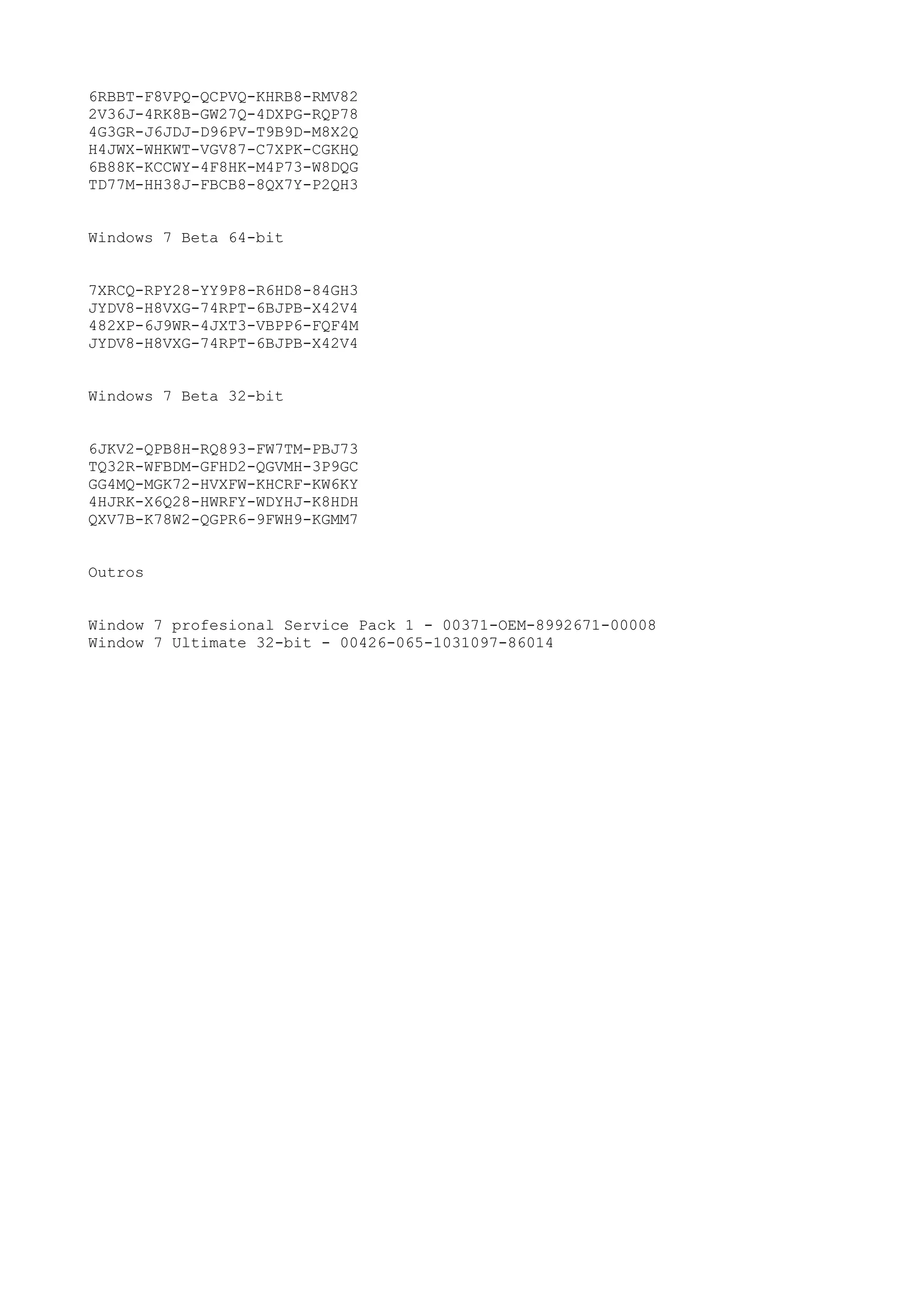 Keys windows 7 | TXT