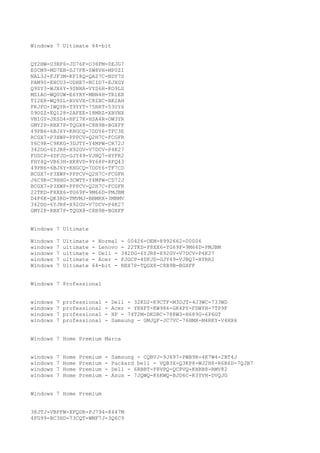 Keys windows 7 | TXT