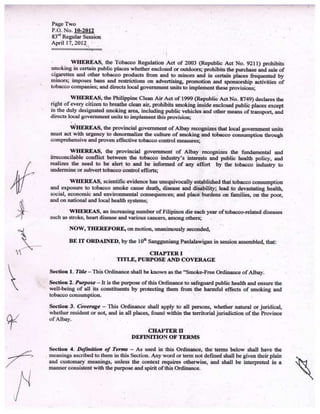 ALBAY SMOKE FREE ORDINANCE | PDF