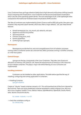 Isolating an applications using LXC – Linux Containers | DOCX