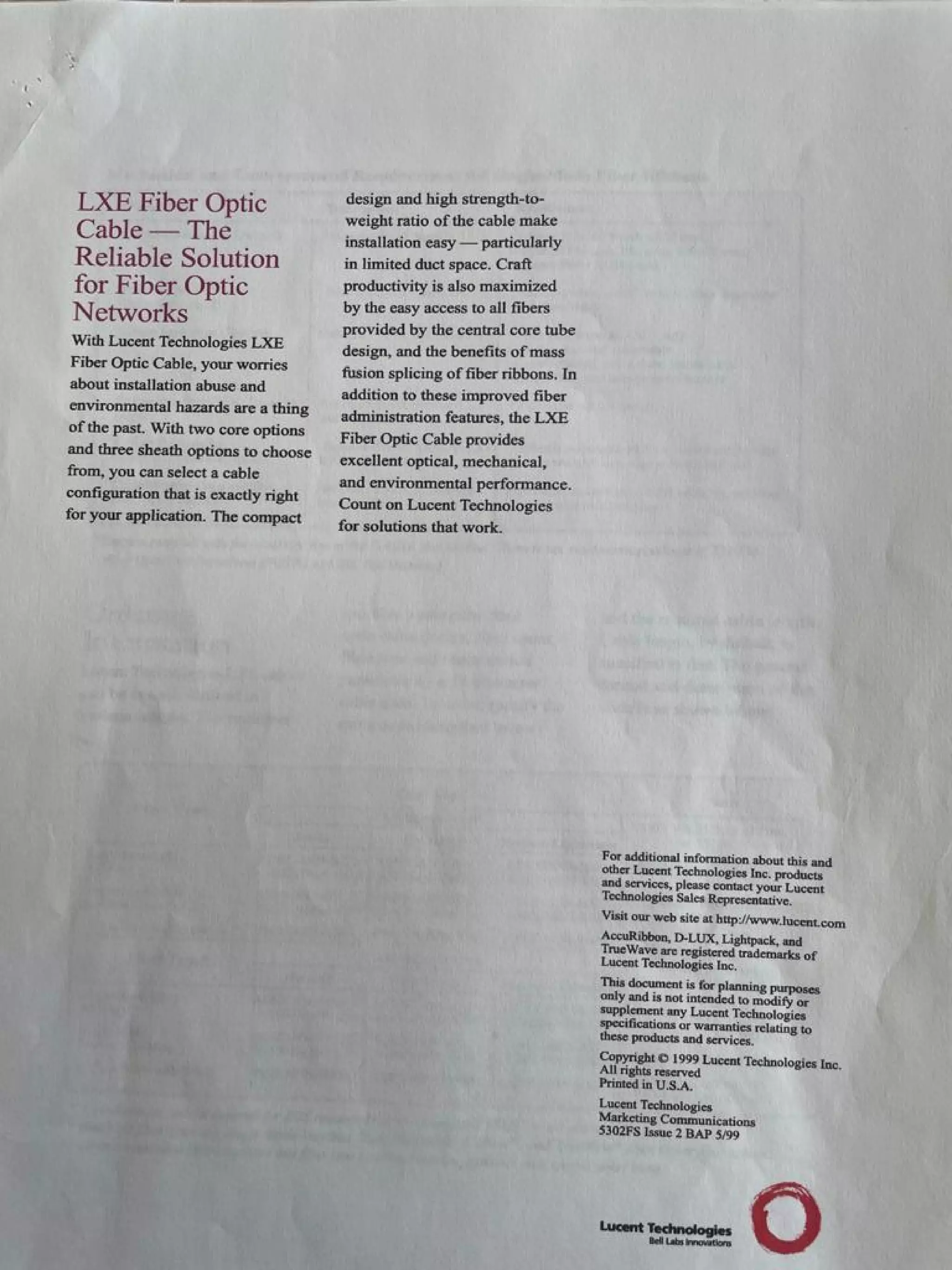 LXE Fiber Optic Cable (Specifications).pdf | Computer Peripherals ...