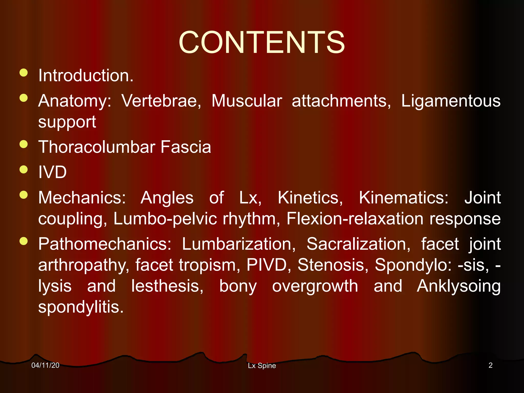 Lumbar Spnine: Anatomy, Biomechanics and Pathomechanics | PDF
