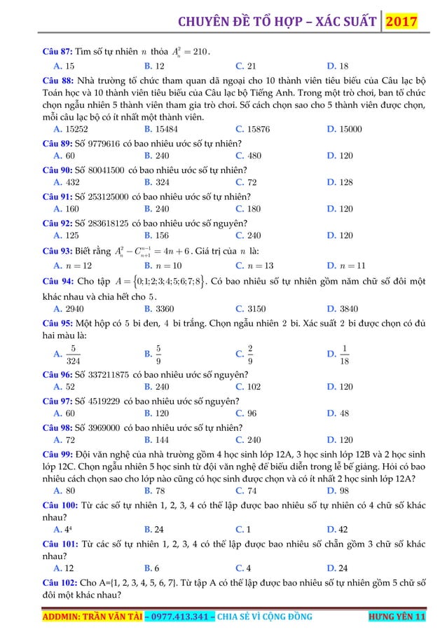 Ly thuyet-va-bai-tap-trac-nghiem-chuyen-de-to-hop-xac-suat (1) | PDF