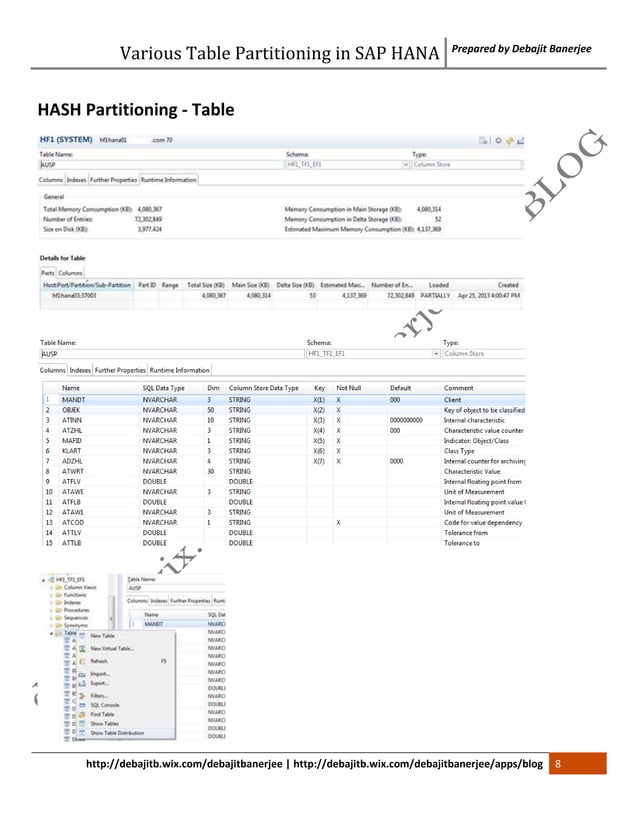 Various Table Partitioning In Sap Hana
