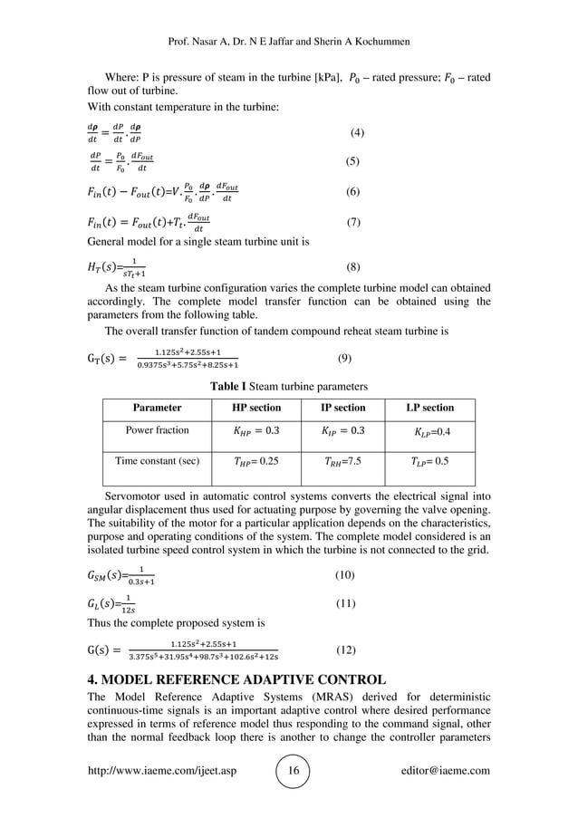 Lyapunov rule based model reference adaptive controller designs for steam turbine speed | PDF