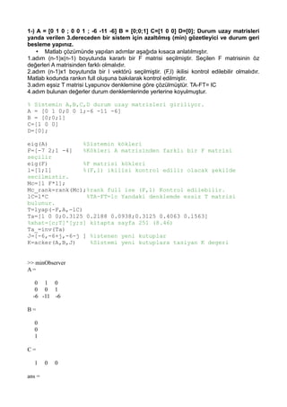 Lyapunov state feedback and observer matlab | PDF