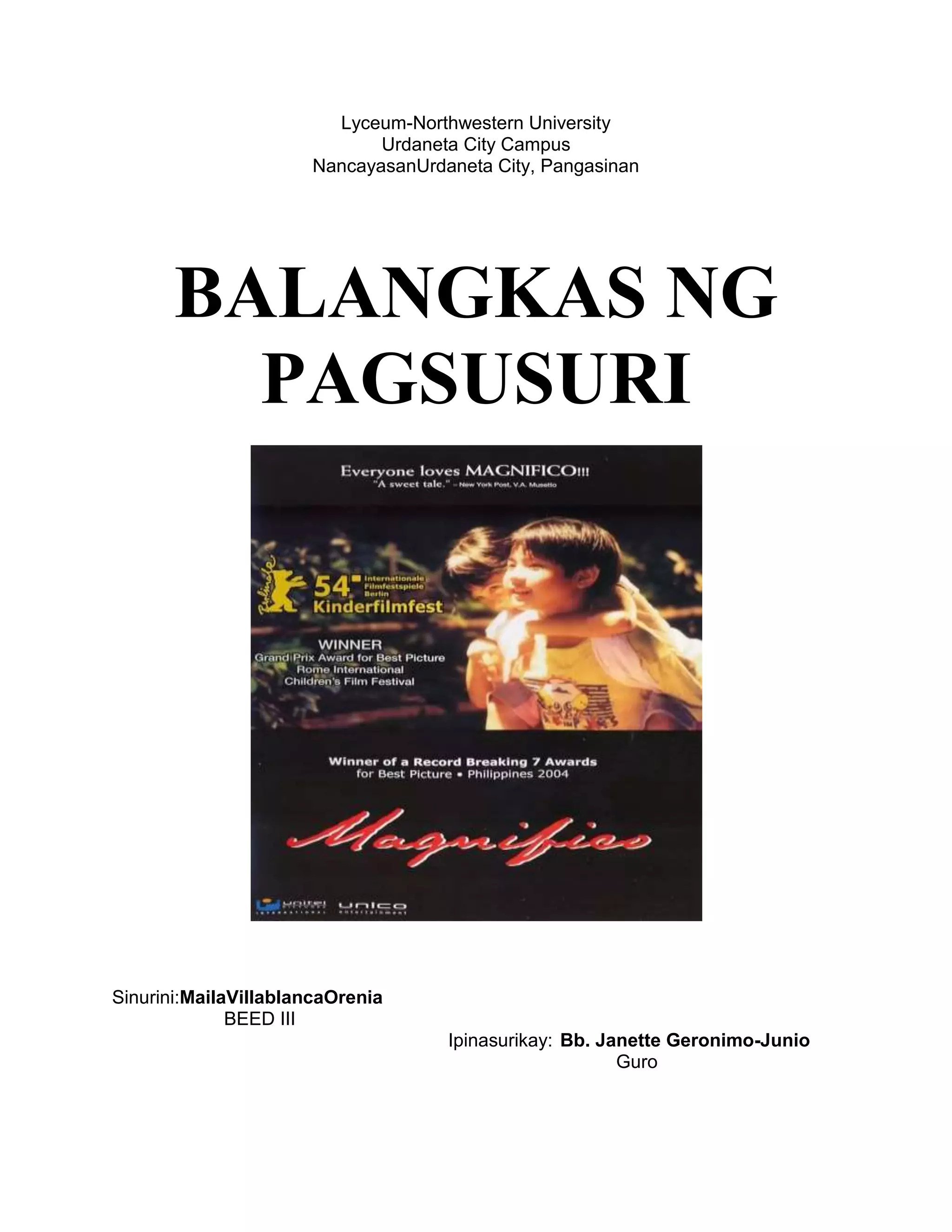 BALANGKAS NG PAGSUSURI | DOCX