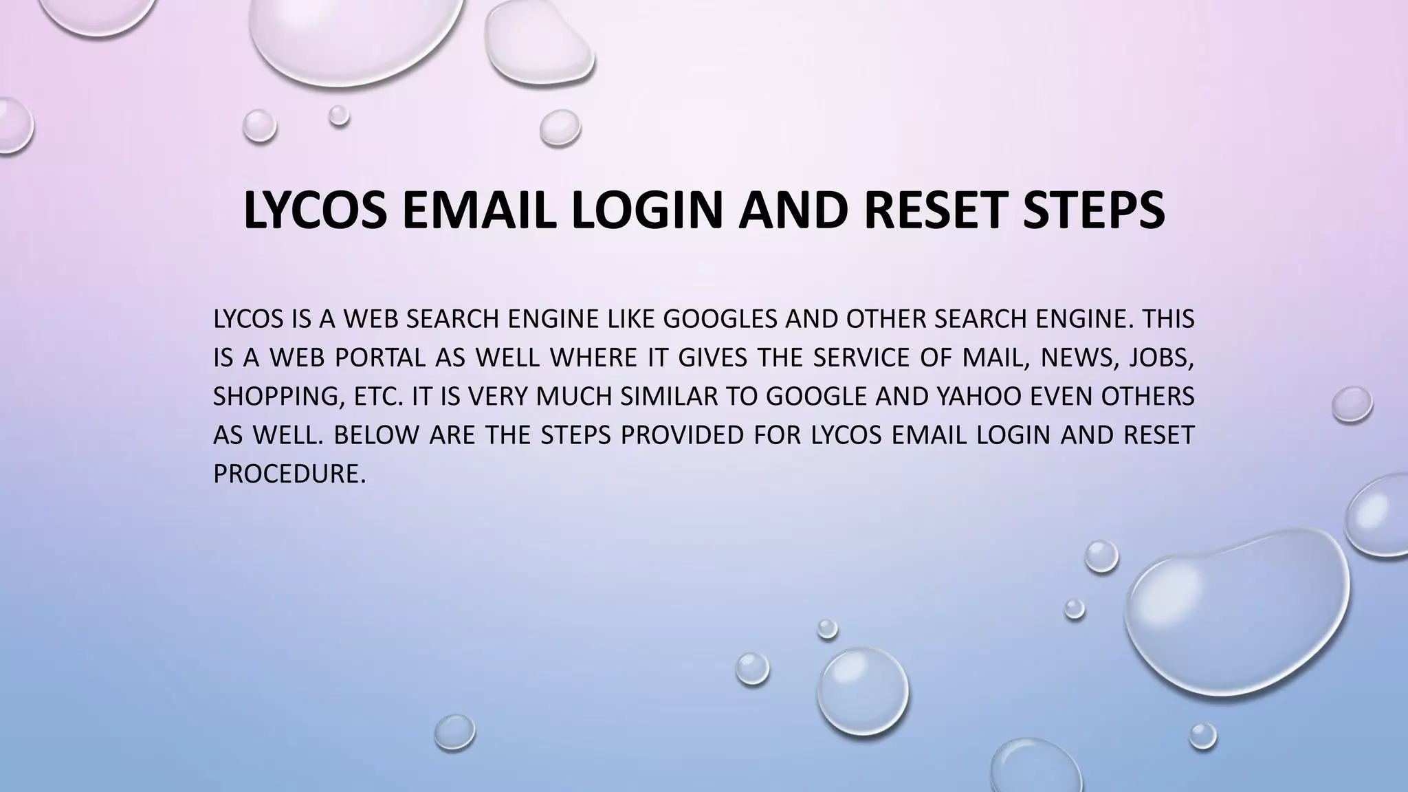 Lycos email login and reset steps | PDF
