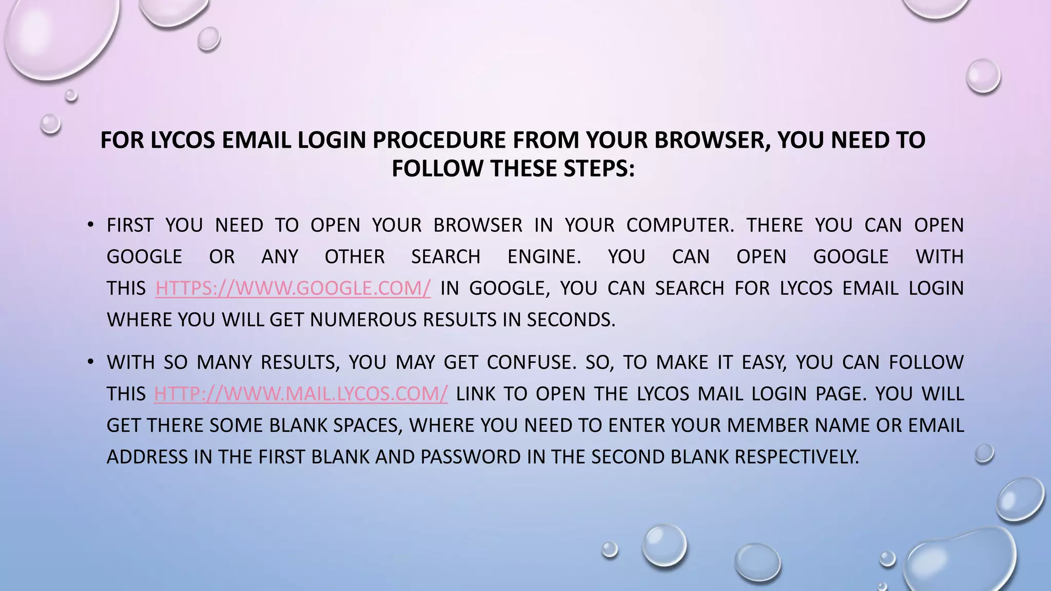 Lycos email login and reset steps | PDF