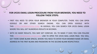 Lycos email login and reset steps | PPT