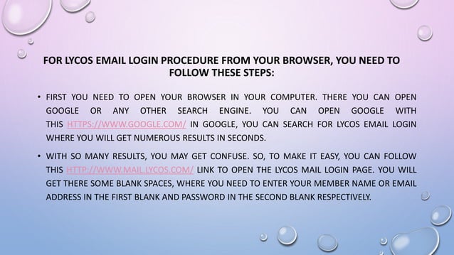 Lycos email login and reset steps | PPT