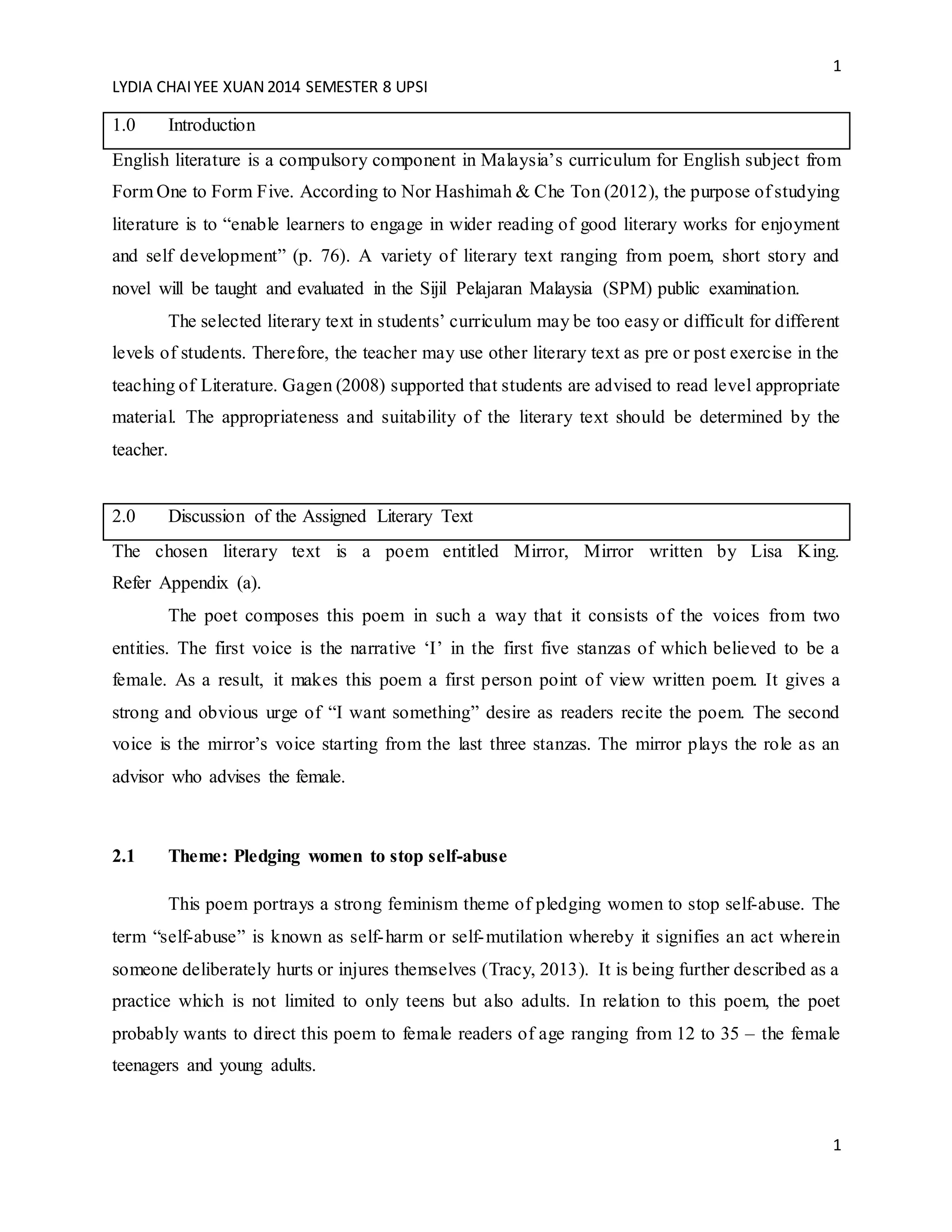 Lydia chai yee xuan individual report | DOCX