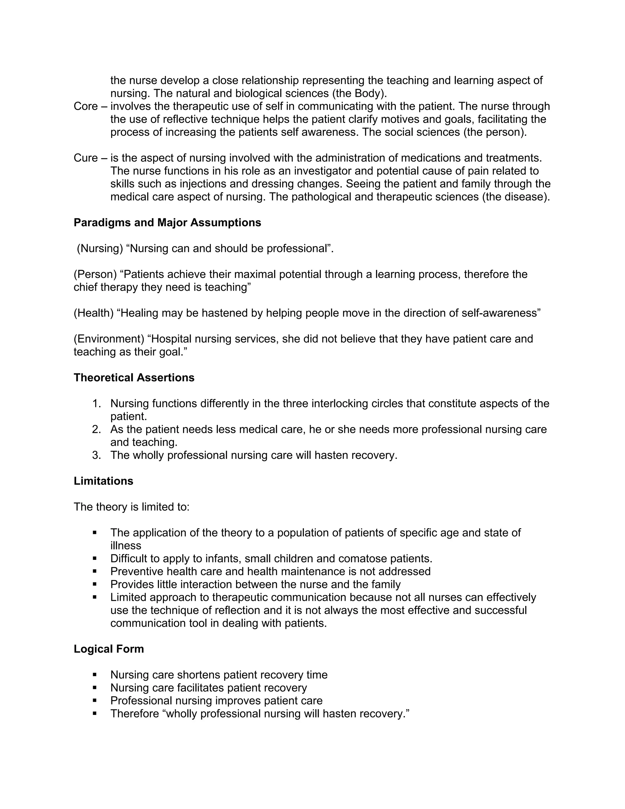 Nursing Theory: The Care Core and Cure Model of Nursing by Lydia hall | DOC