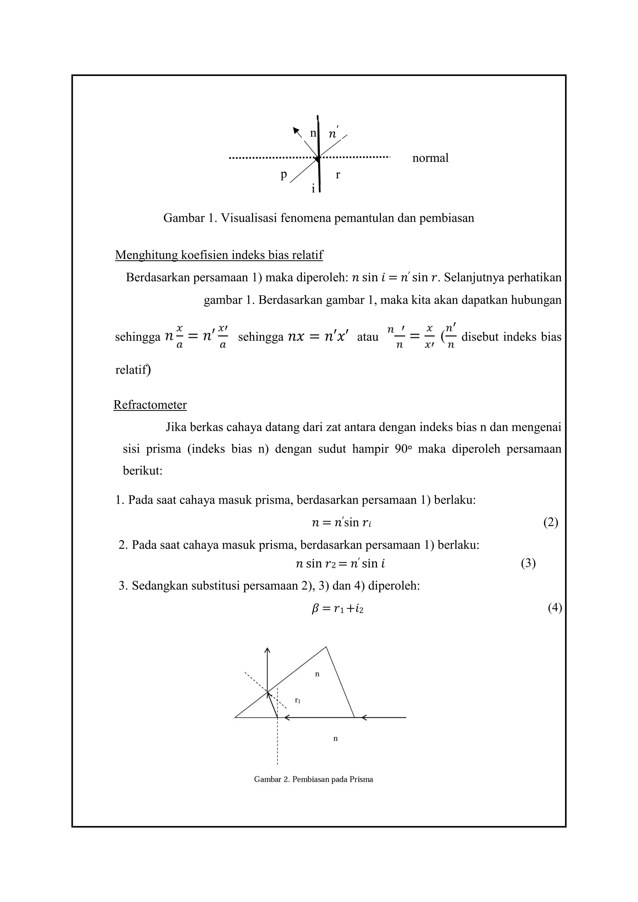Laporan Praktikum Fisika Dasar II Awal tentang Indeks Bias | PDF