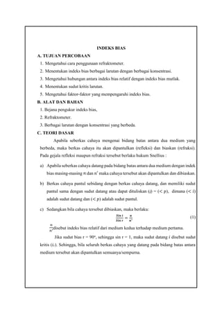 Laporan Praktikum Fisika Dasar II Awal tentang Indeks Bias | PDF