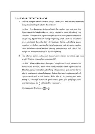 Laporan Praktikum Fisika Dasar II Awal tentang Indeks Bias | PDF