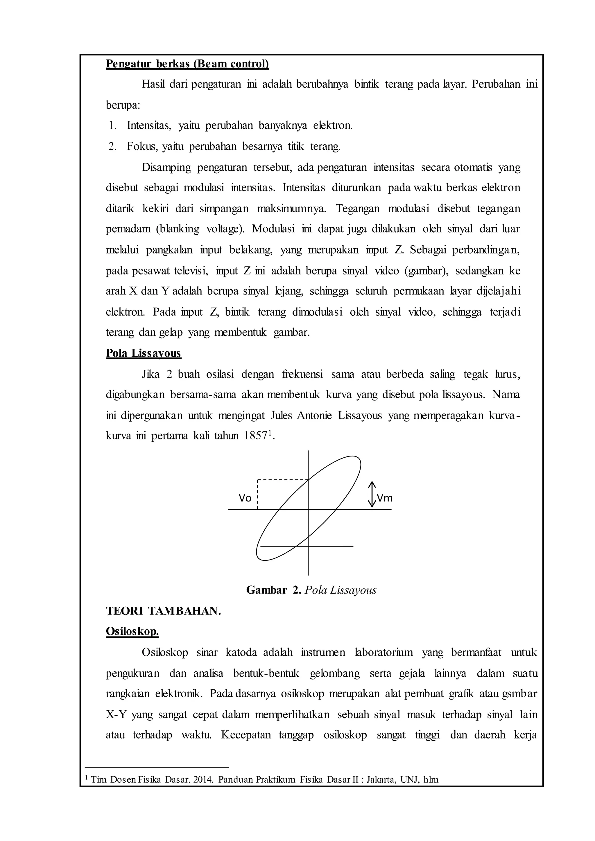 Laporan Praktikum Fisika Dasar II Awal tentang Osiloskop | DOCX