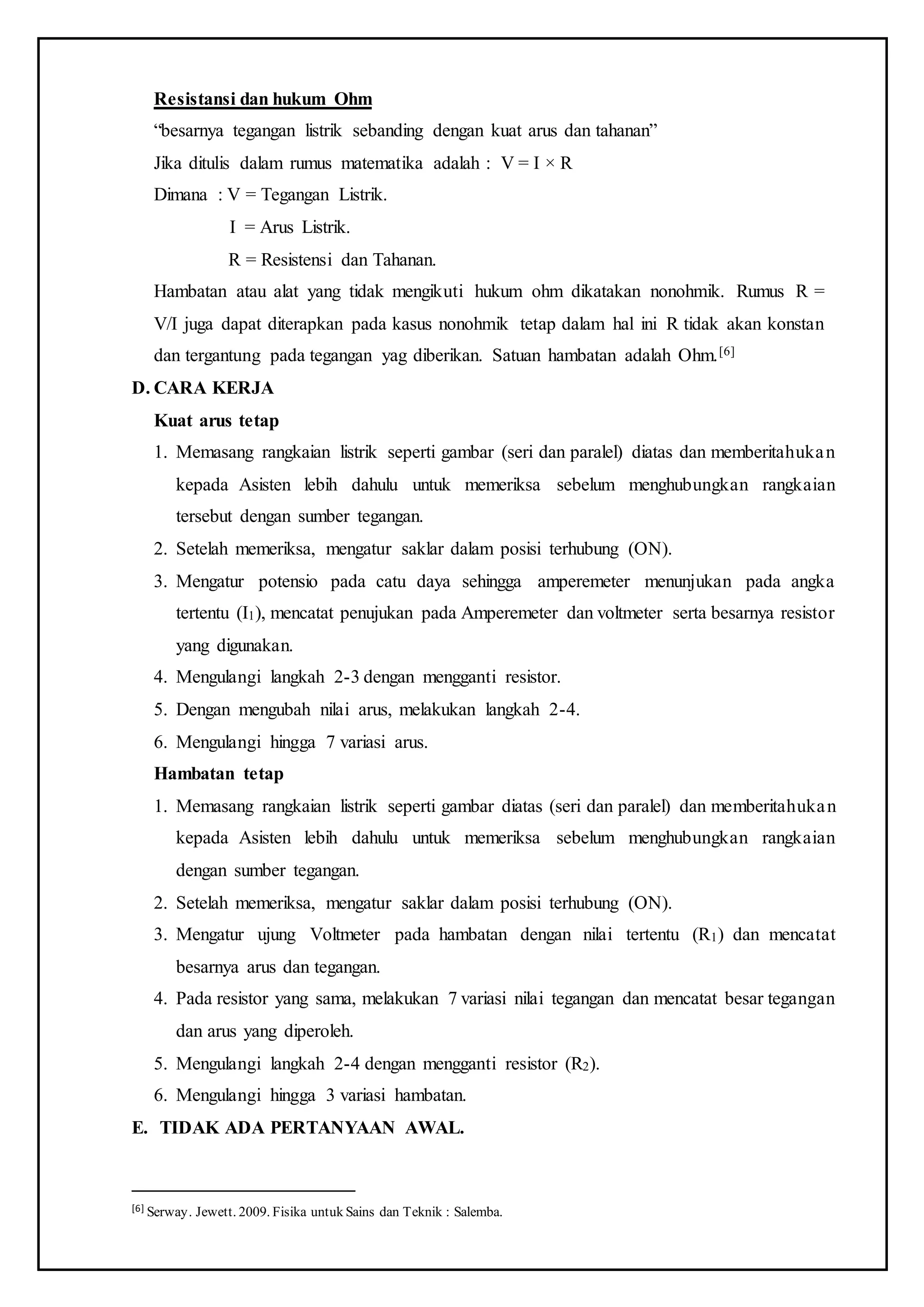 Laporan Praktikum Fisika Dasar II Awal tentang Resistor dan Hukum Ohm ...