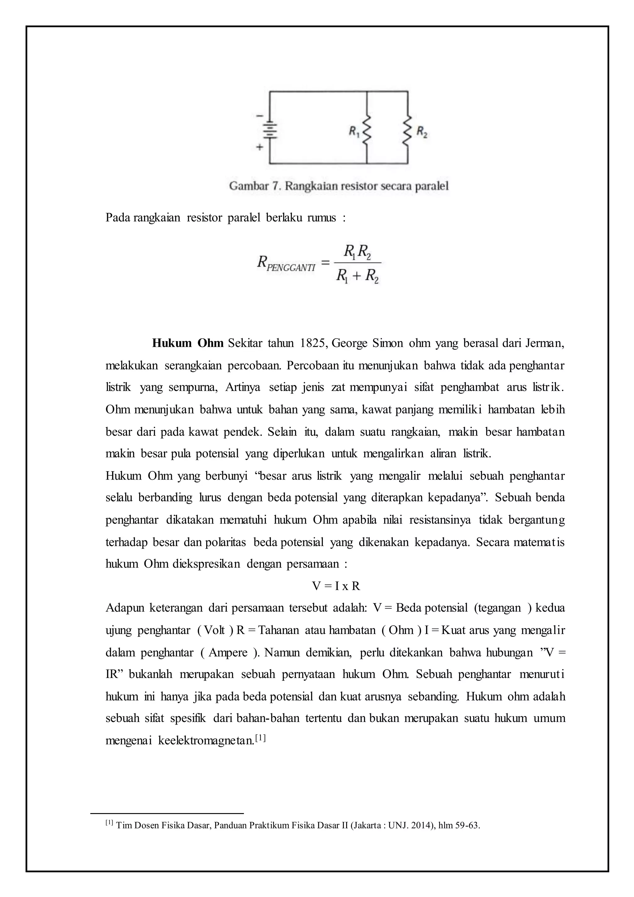 Laporan Praktikum Fisika Dasar II Awal tentang Resistor dan Hukum Ohm ...