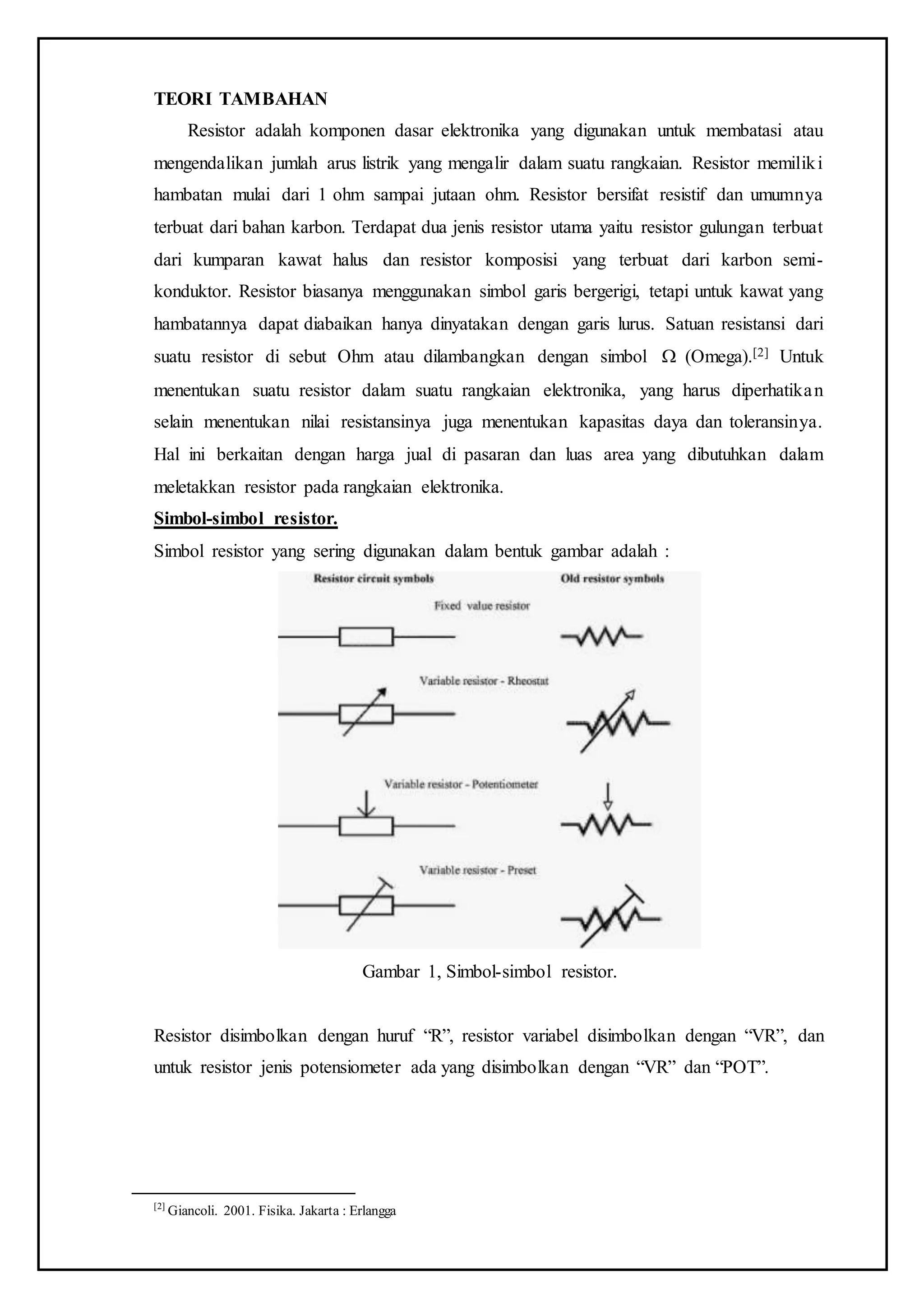 Laporan Praktikum Fisika Dasar II Awal tentang Resistor dan Hukum Ohm ...