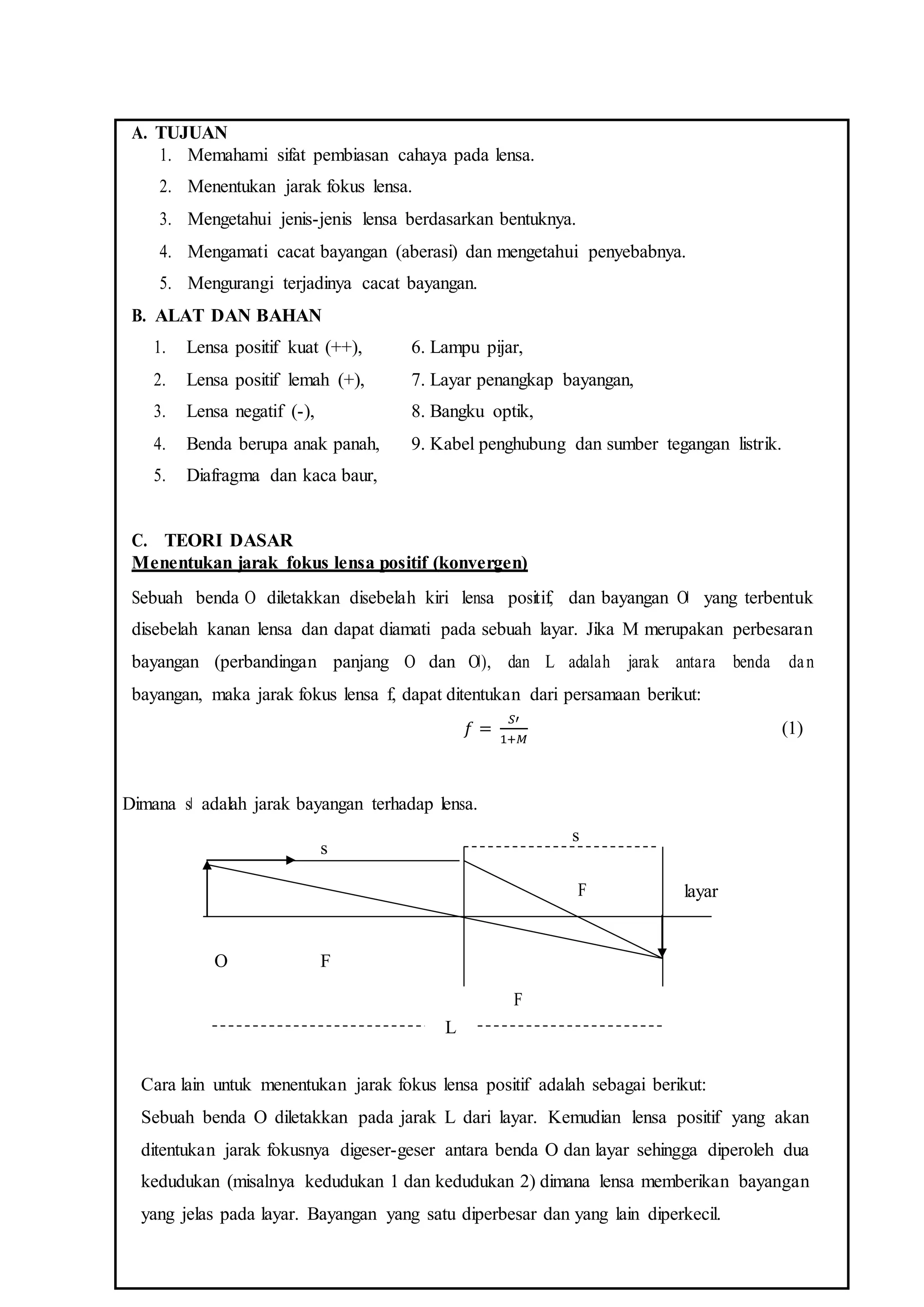Laporan Praktikum Fisika Dasar II Awal tentang Sifat Lensa dan Cacat ...