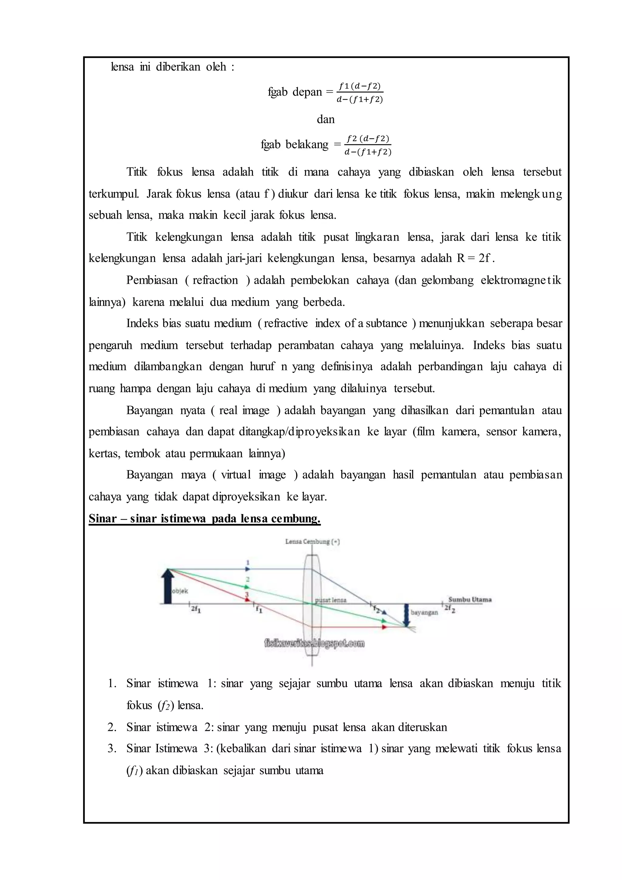 Laporan Praktikum Fisika Dasar II Awal tentang Sifat Lensa dan Cacat Bayangan | DOCX