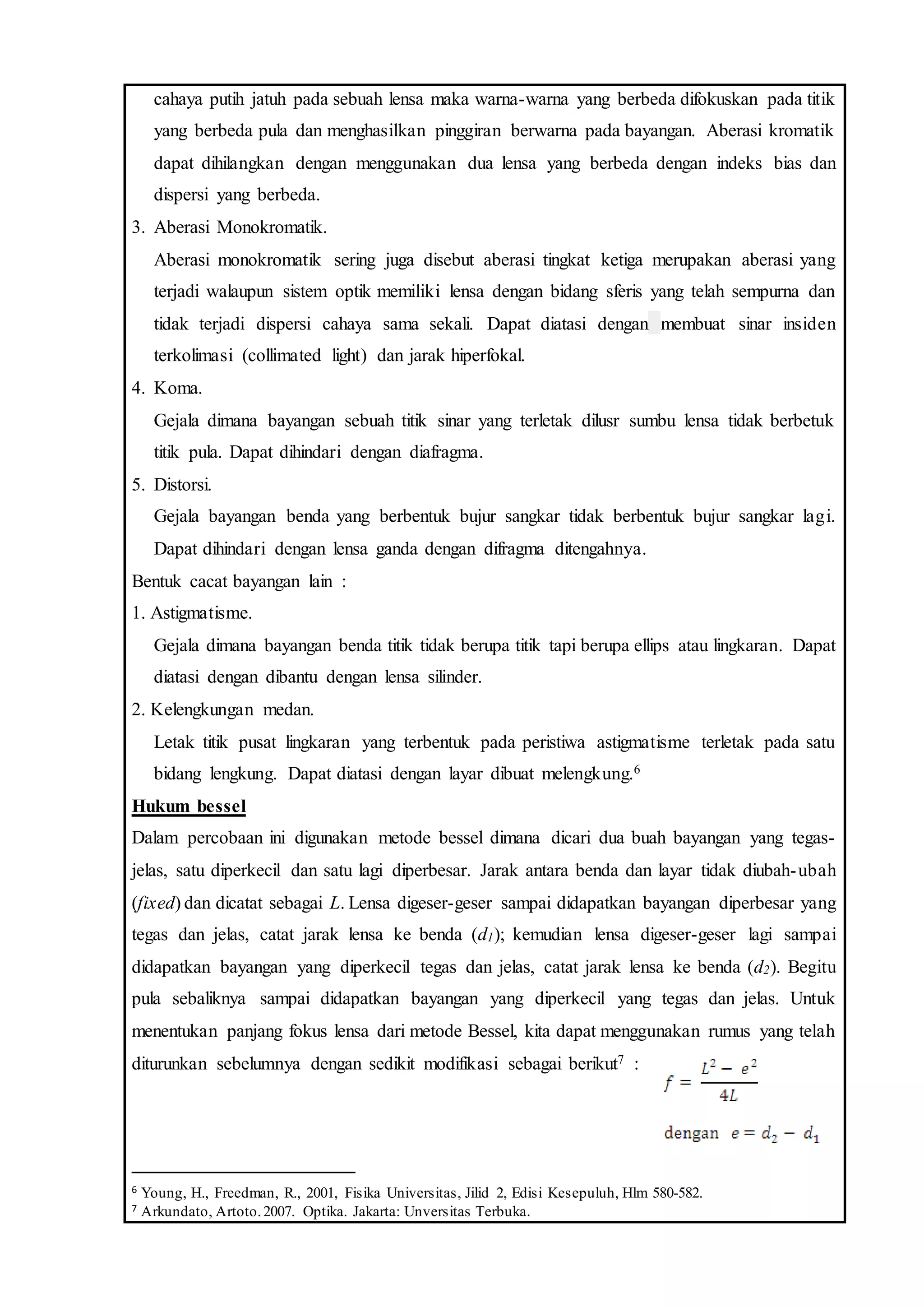 Laporan Praktikum Fisika Dasar II Awal tentang Sifat Lensa dan Cacat ...