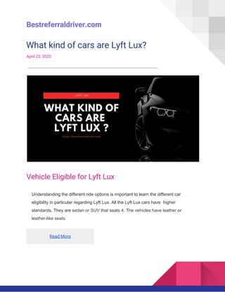 What kind of cars are Lyft Lux ? Bestreferraldriver.com