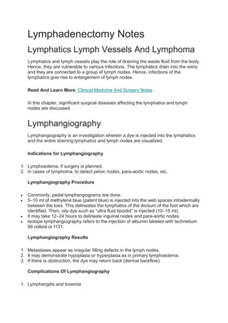 Lymphadenectomy Notes Lymphatics Lymph Vessels And Lymphoma | DOCX
