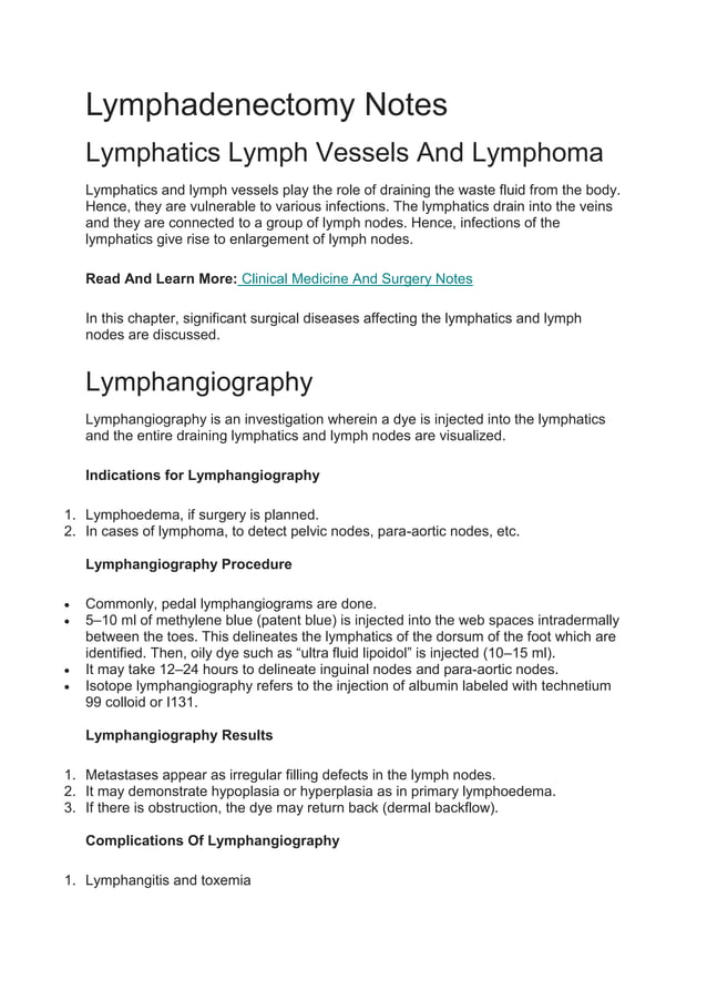Lymphadenectomy Notes Lymphatics Lymph Vessels And Lymphoma | PDF