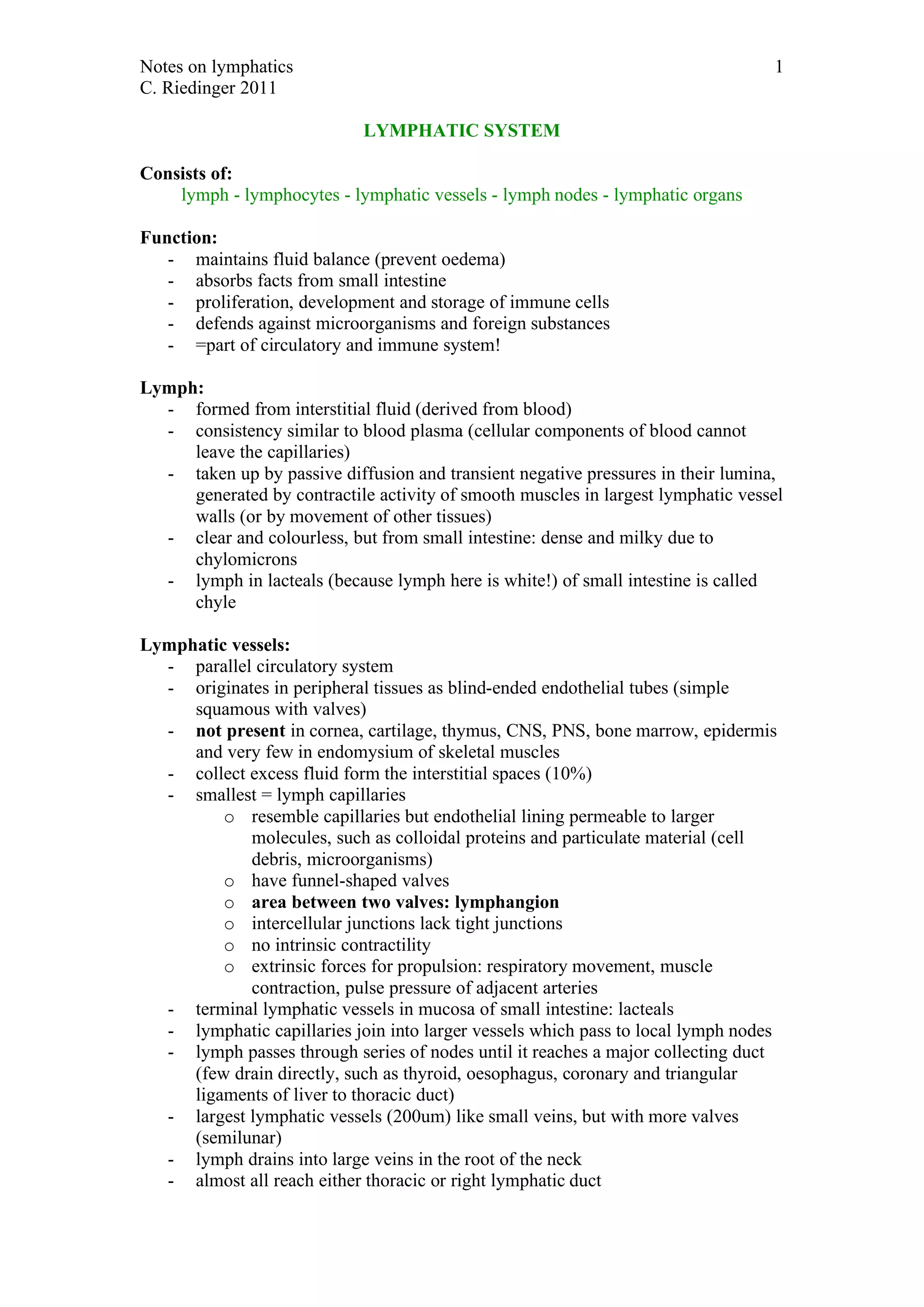 Notes on the Lymphatic System | PDF