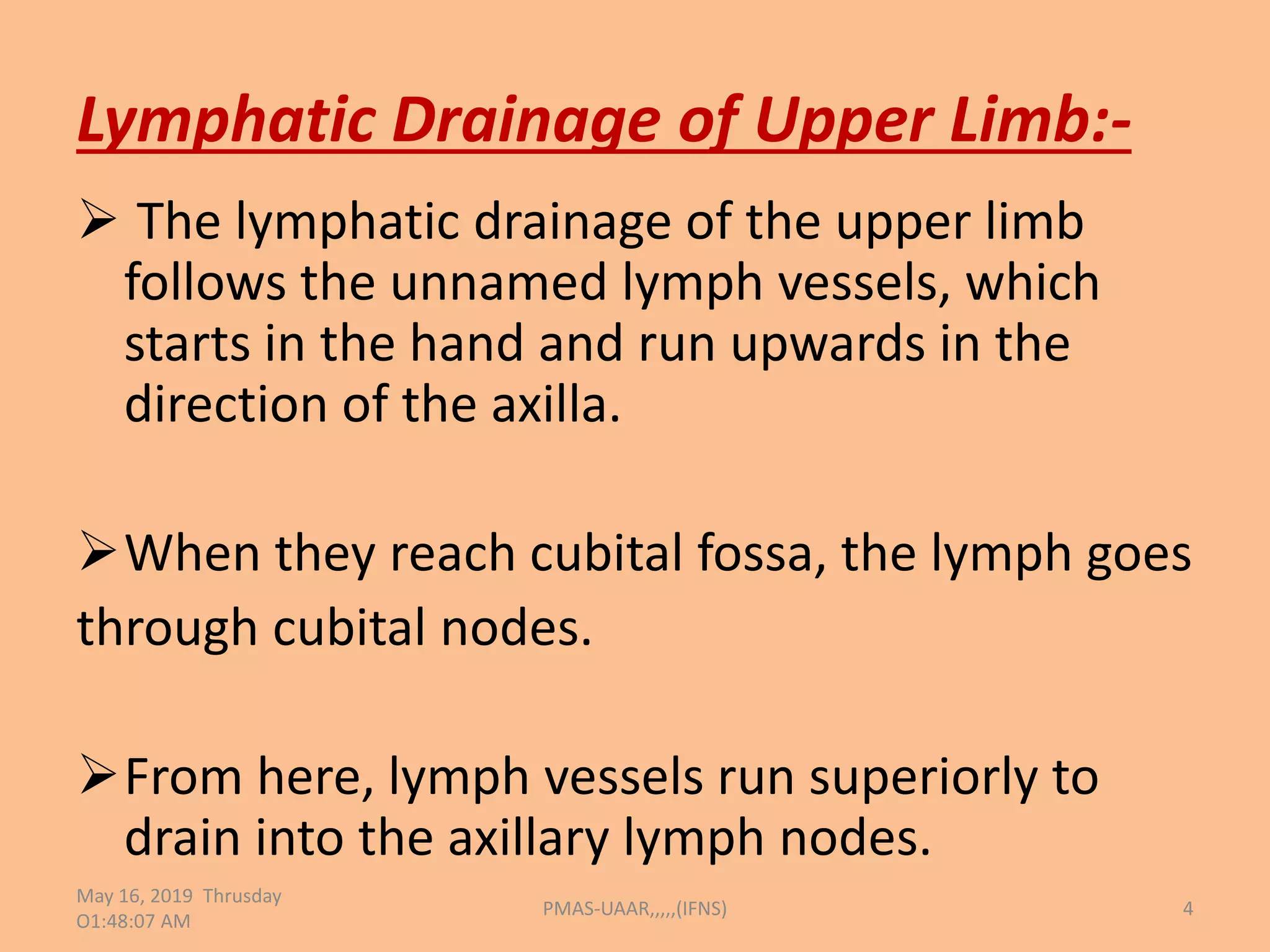 Lymphatic system and lymphatic drainage of upper limbs | PDF
