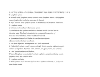 Lymphatic System Lecture Notes Doc