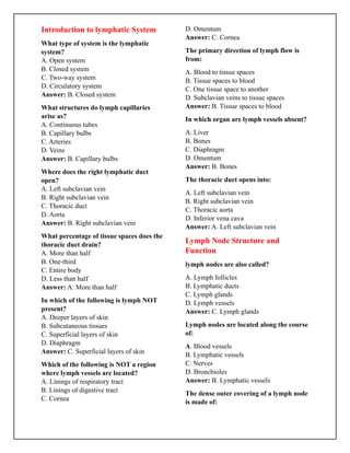 Lymphatic System MCQs & Practice Quiz – Functions, Organs, Nodes, Ducts ...