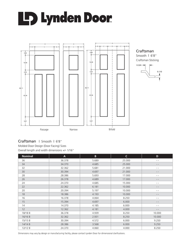 Lynden Door Craftsman Dimensional Specifications | PDF