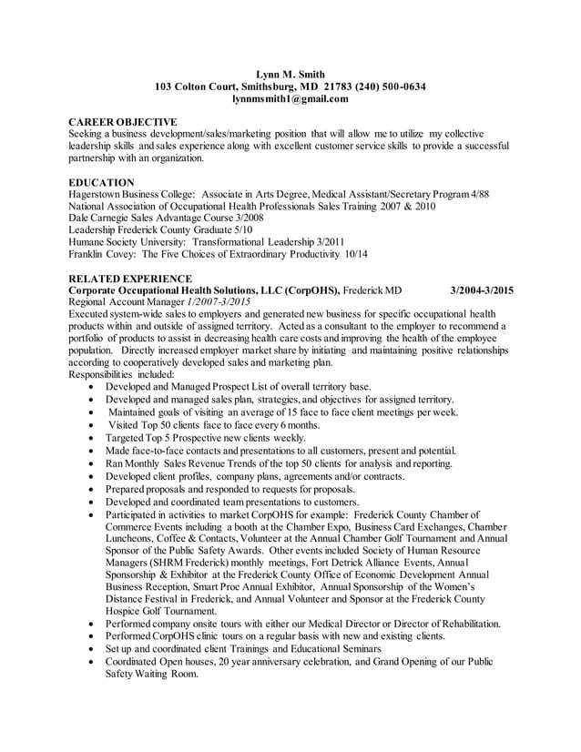 Lynn m. smith sales resume concise | DOCX