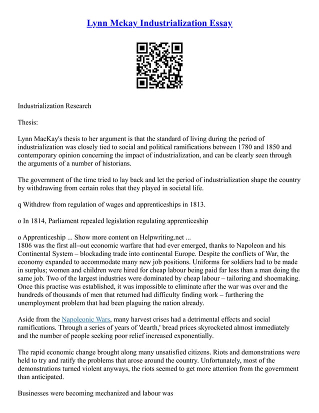 Lynn Mckay Industrialization Essay | PDF | Civic affairs | Politics