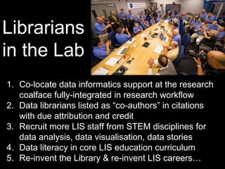 Roadmaps, Roles and Re-engineering: Developing Data Informatics ...