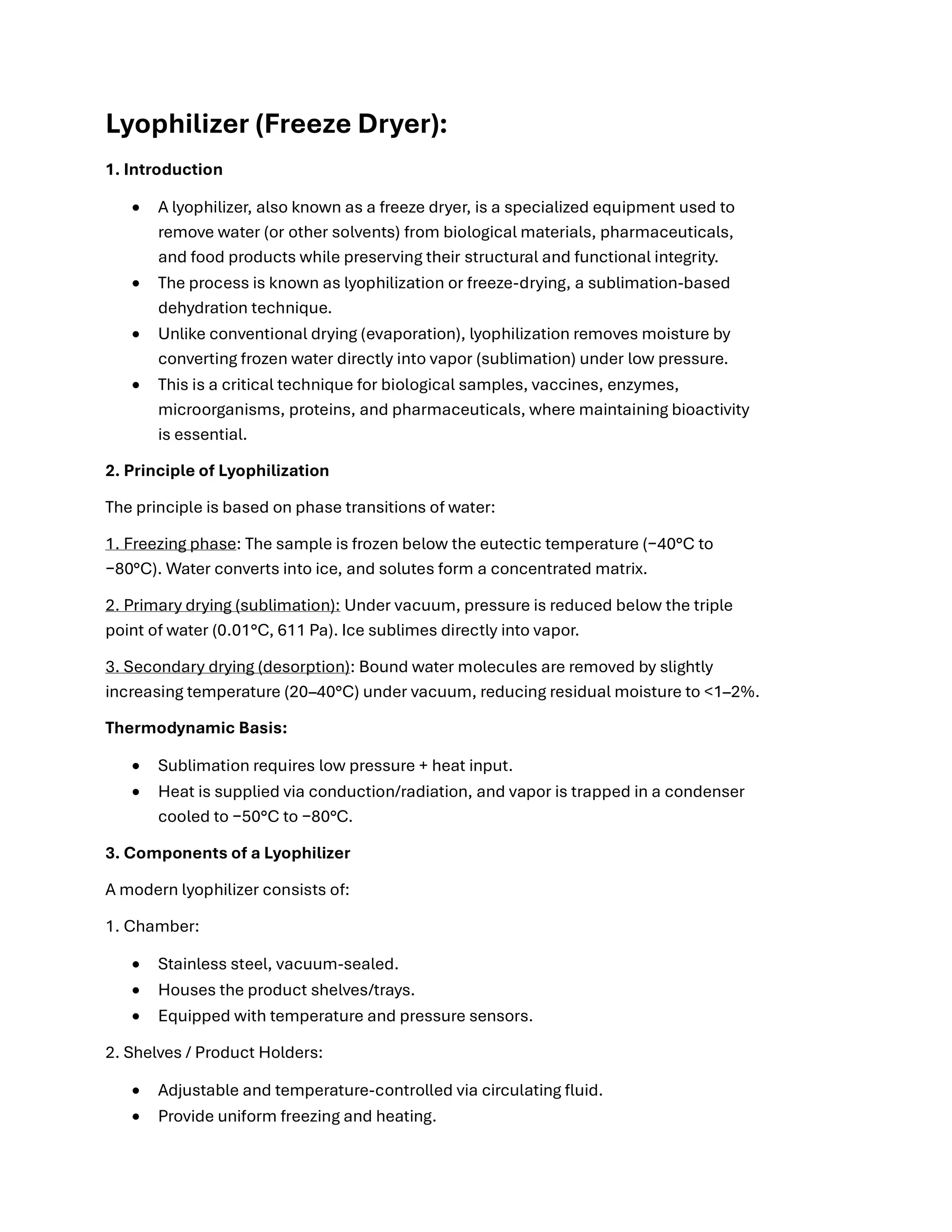 bioinstrumentaion topic: lyophilizer notes | PDF