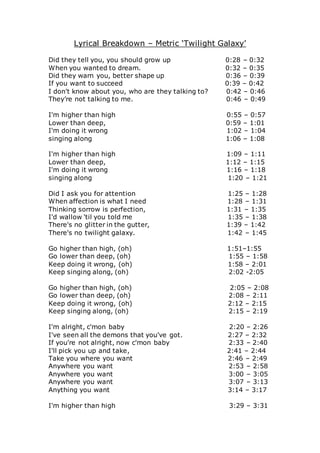 Lyrical breakdown metric - 'twilight galaxy' | PDF